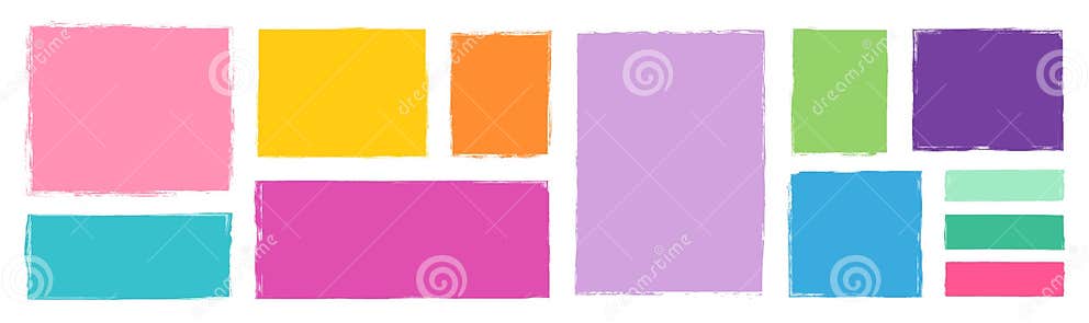 Colorful Vector Set with Various Doodle Rectangular Shapes with Rough ...