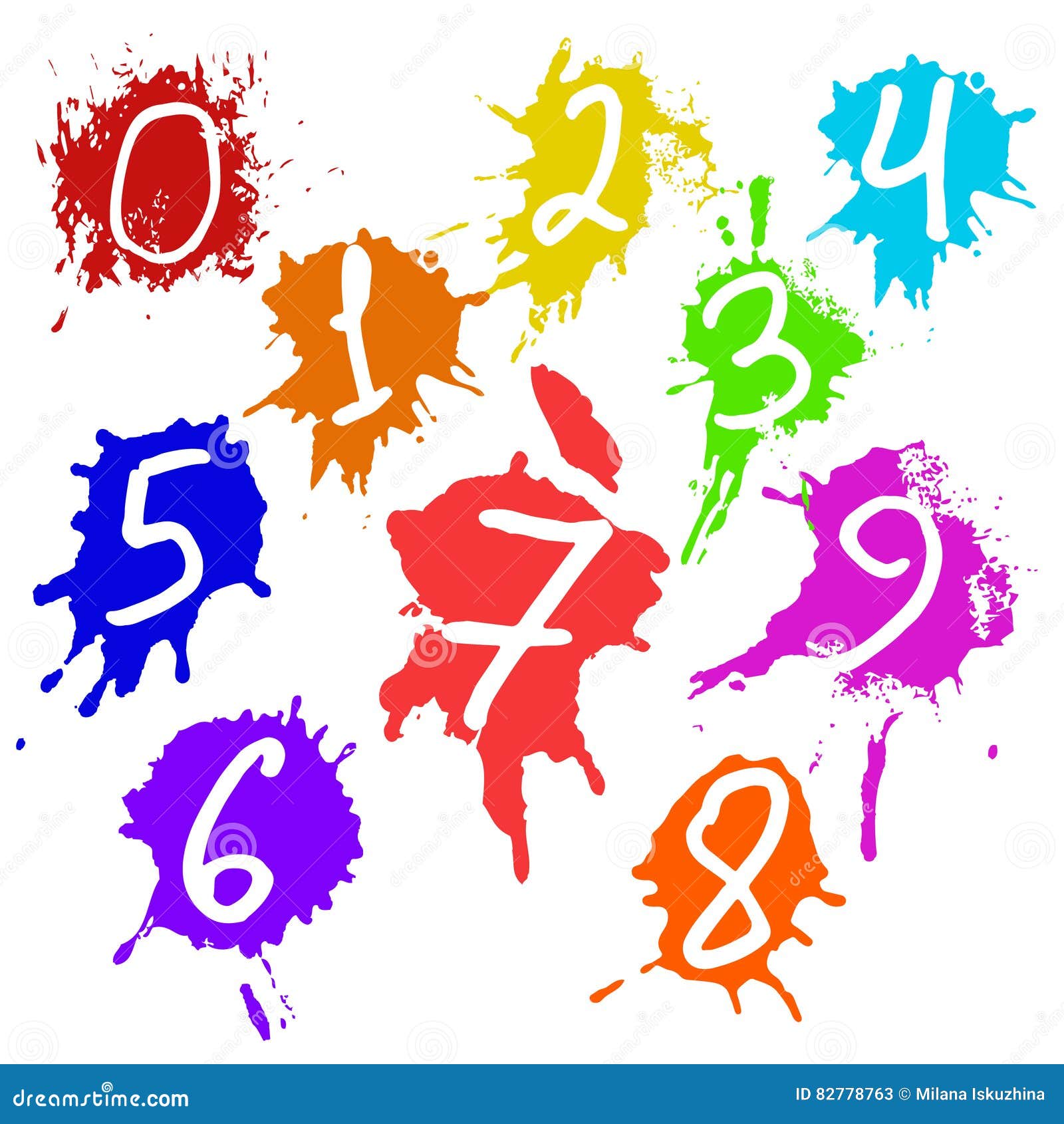 Colorful Vector Splashes and Numbers - Blot, Stains Set. Set Splash ...