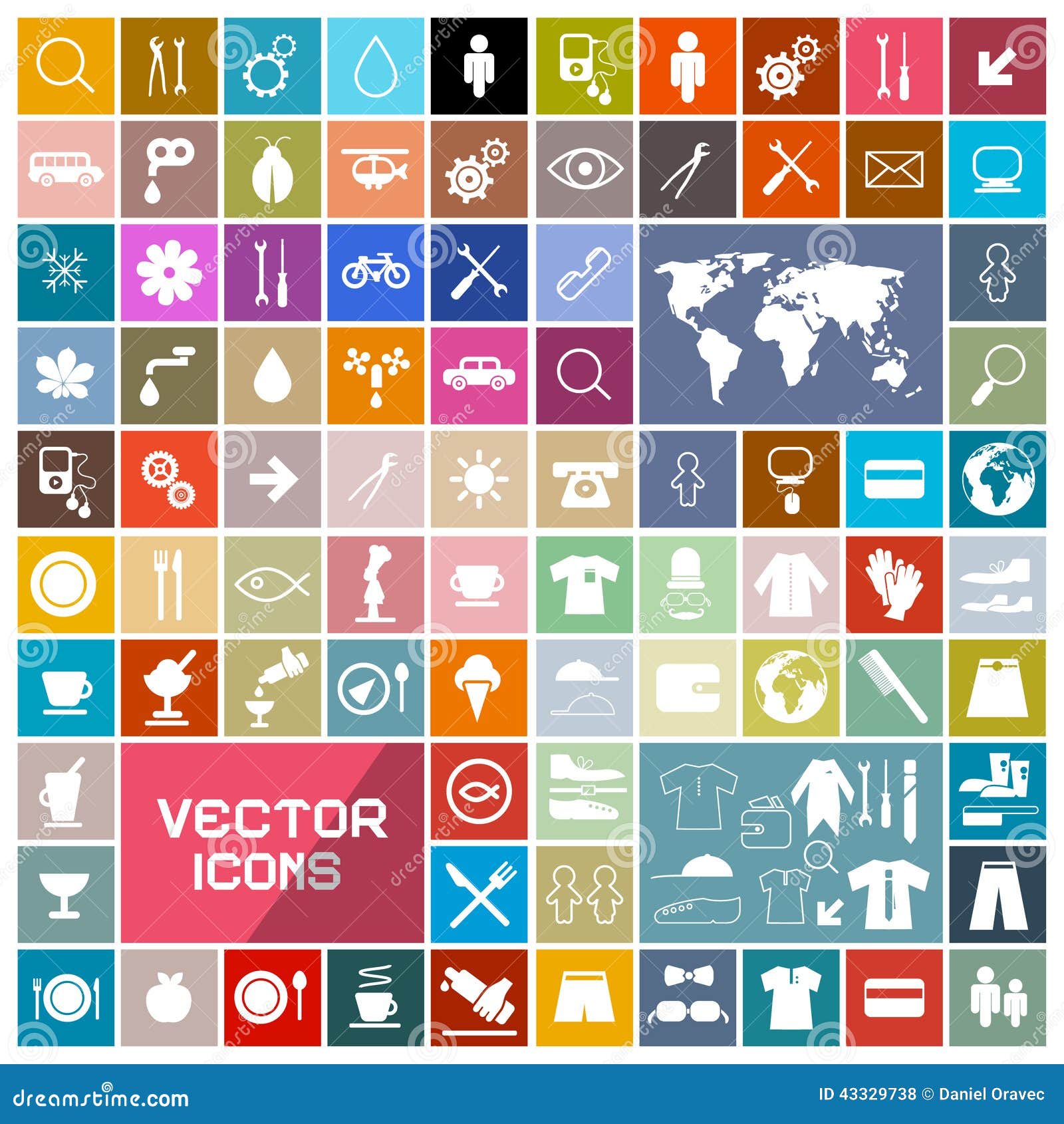 Colorful Vector Squares Flat Icons Set Stock Vector - Illustration of ...