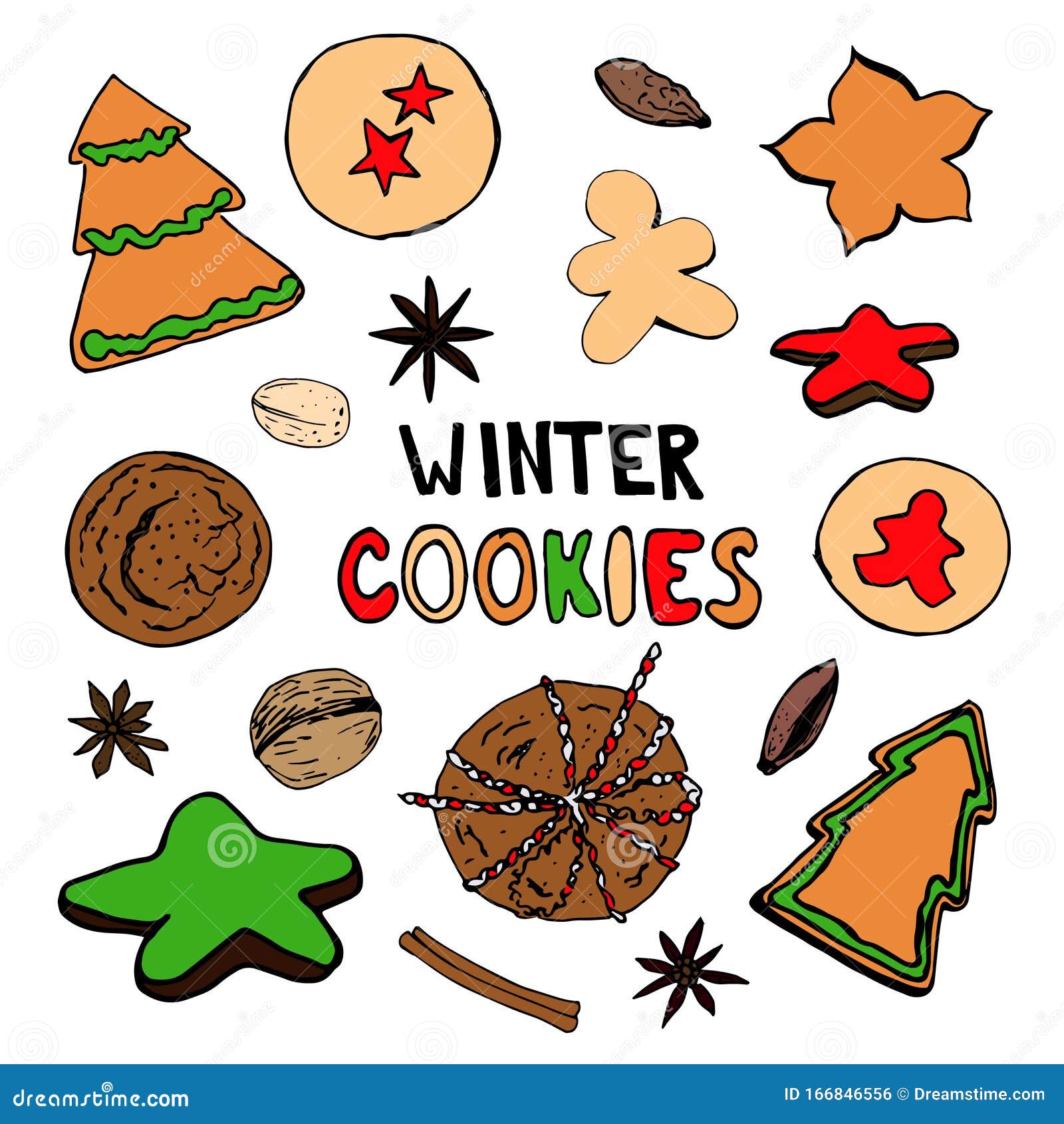 Colorful Winter Cookies Sketch Set Stock Vector - Illustration of food ...
