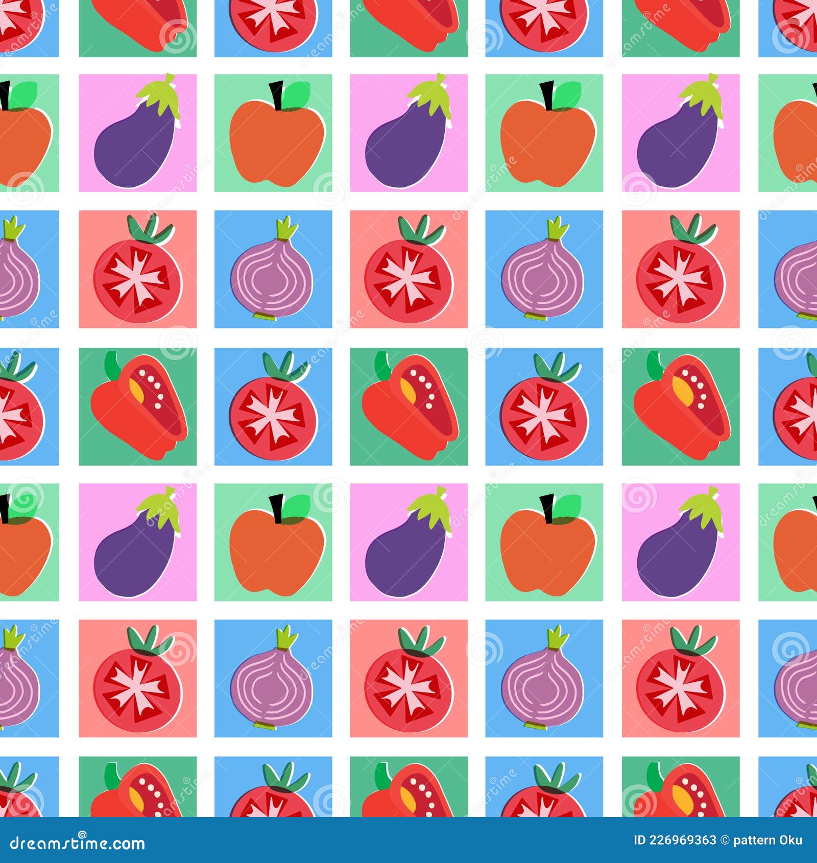 Colorful Vegetable and Fruit Illustration Seamless Repeat Pattern Stock ...