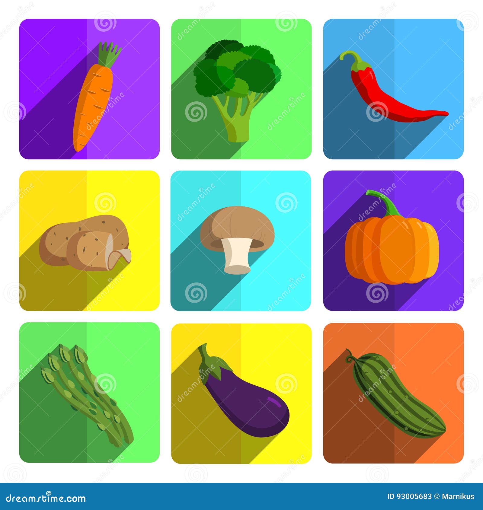 Colorful Vegetable Icon Set on Bright Background Stock Vector ...