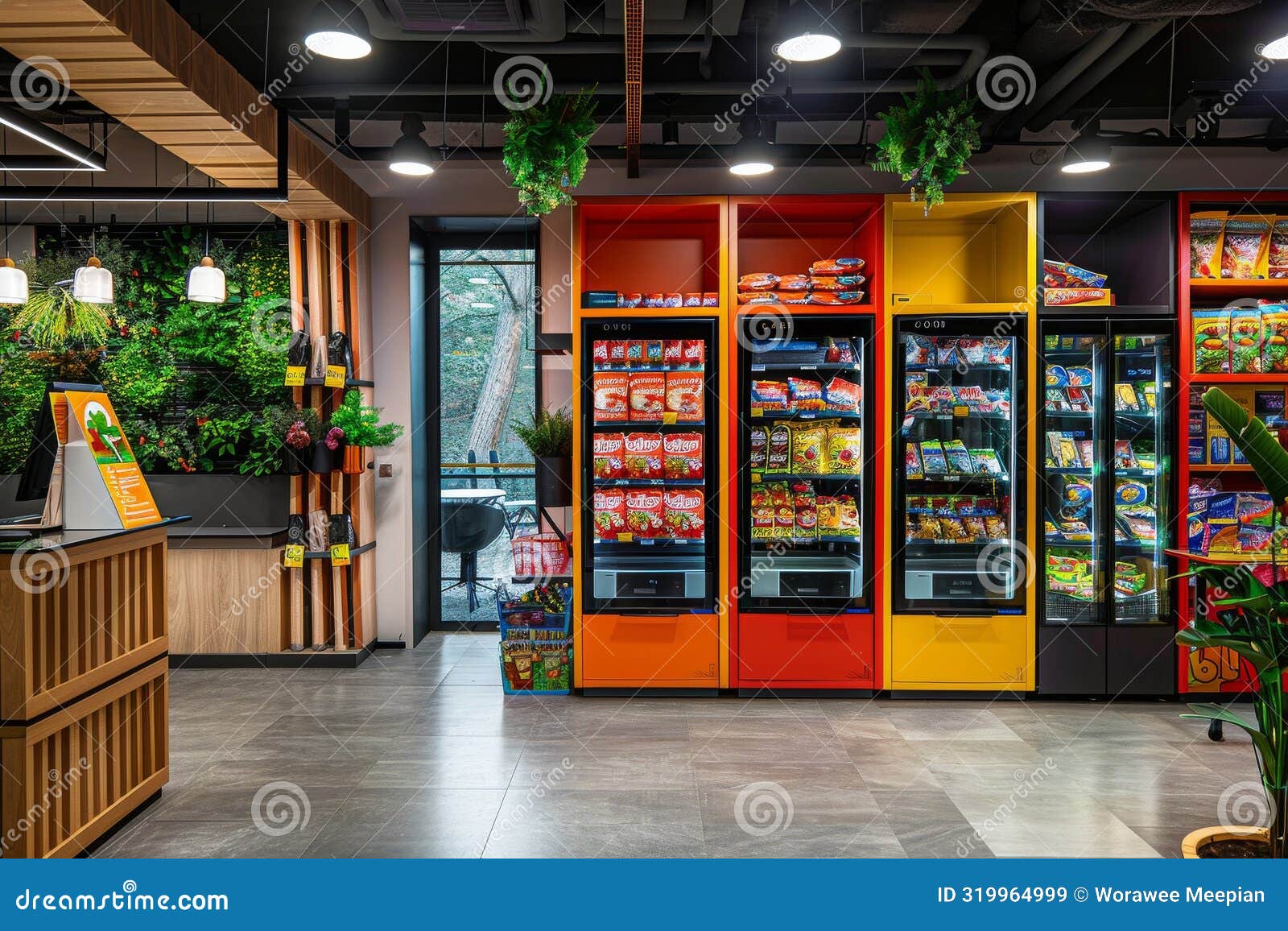 A Colorful Vending Machine with a Variety of Food and Drinks Stock ...