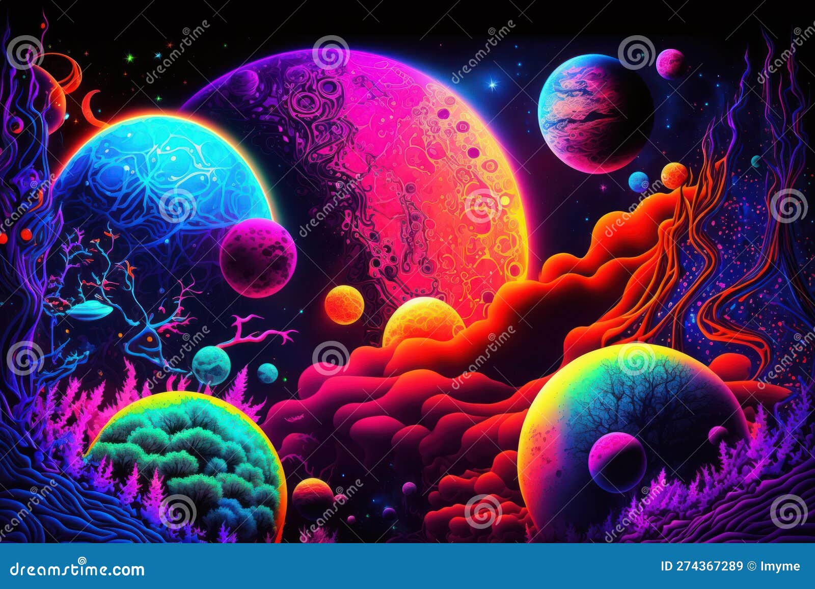 Colorful Psychedelic Galaxy and Planets in Space Illustration ...
