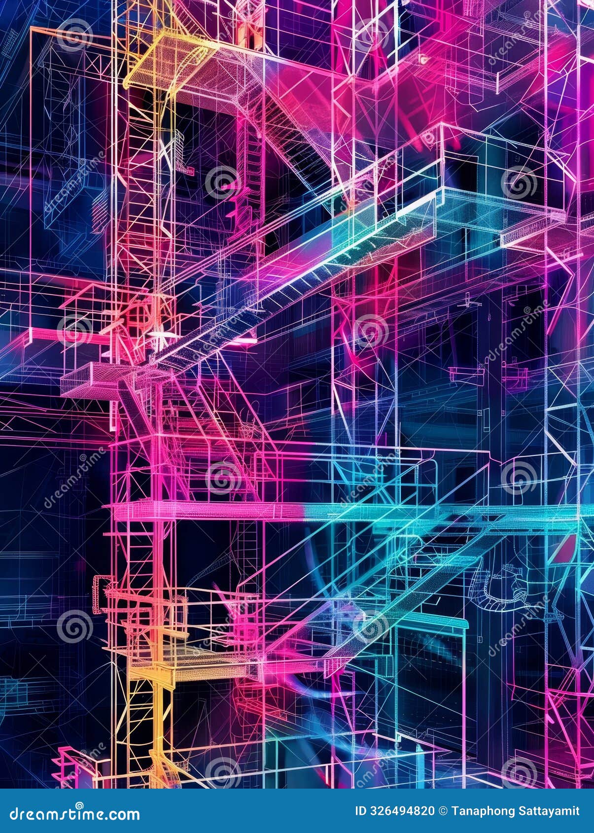 Neon Architectural Structures a Colorful and Vibrant of Interconnected ...