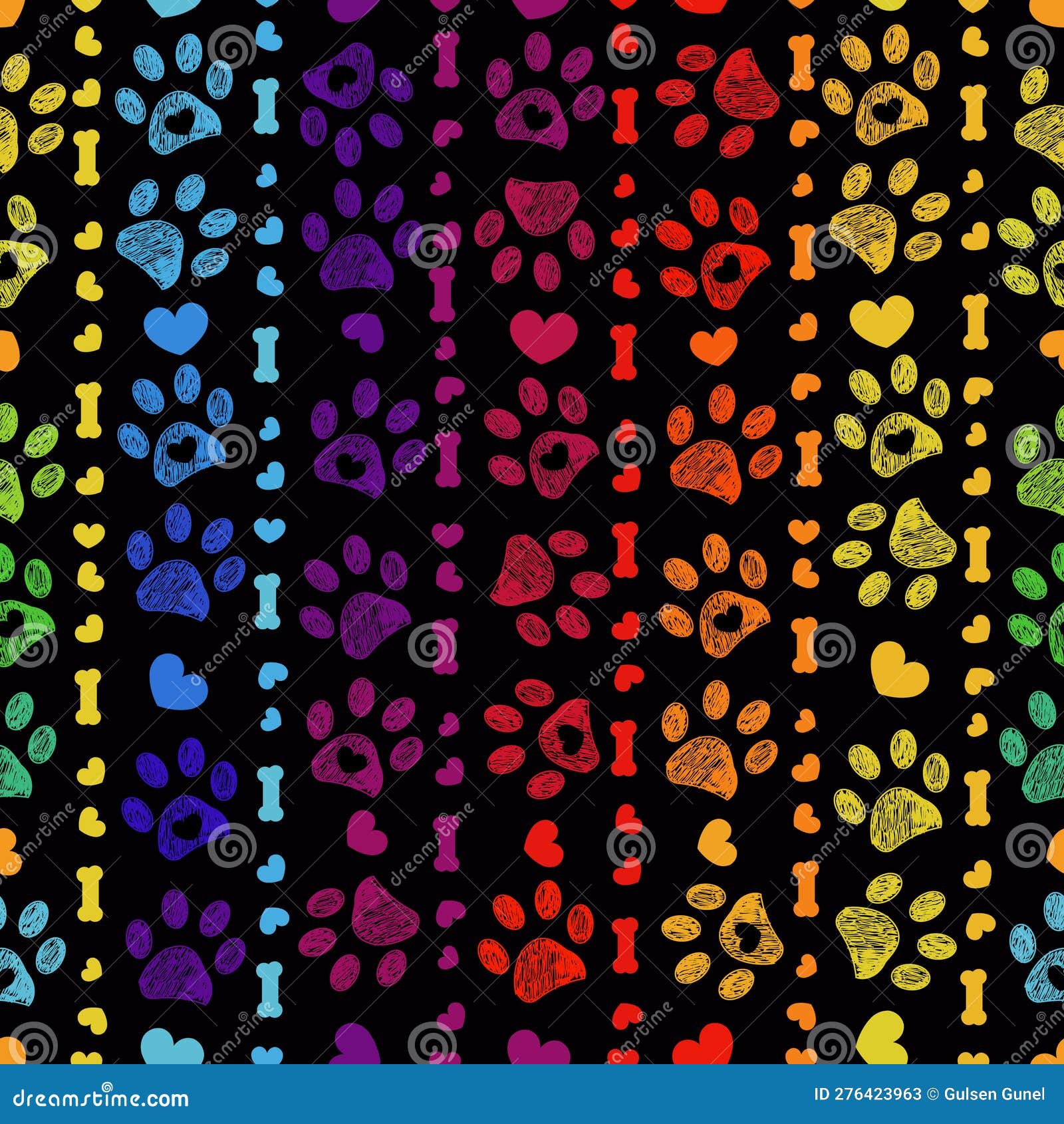 Colorful Vibrant Rainbow Seamless Paw Prints Seamless Pattern Stock ...