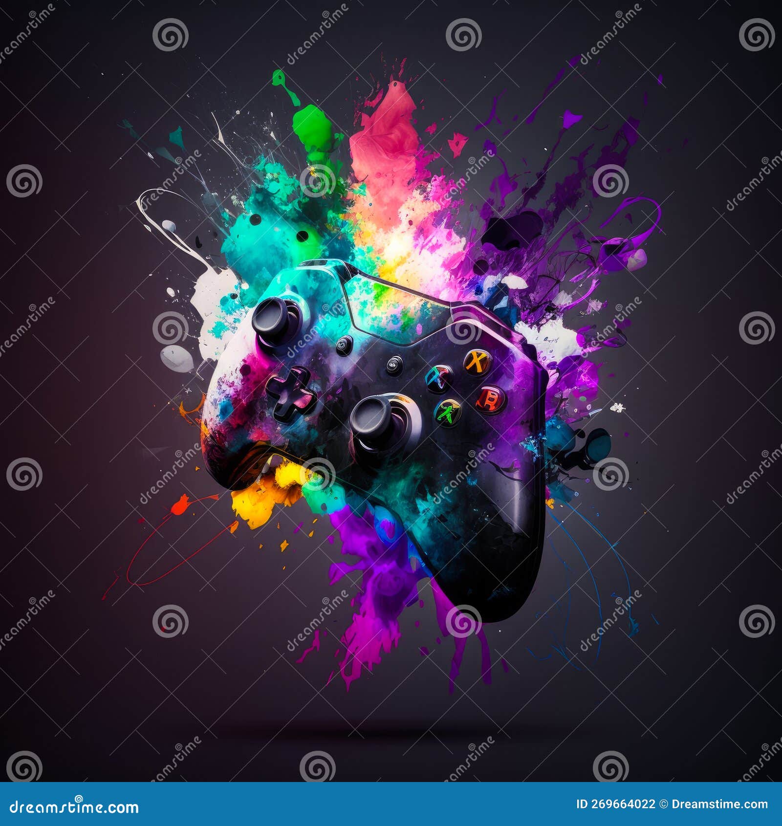Colorful Video Game Controller on Black Background. Generative AI Stock ...