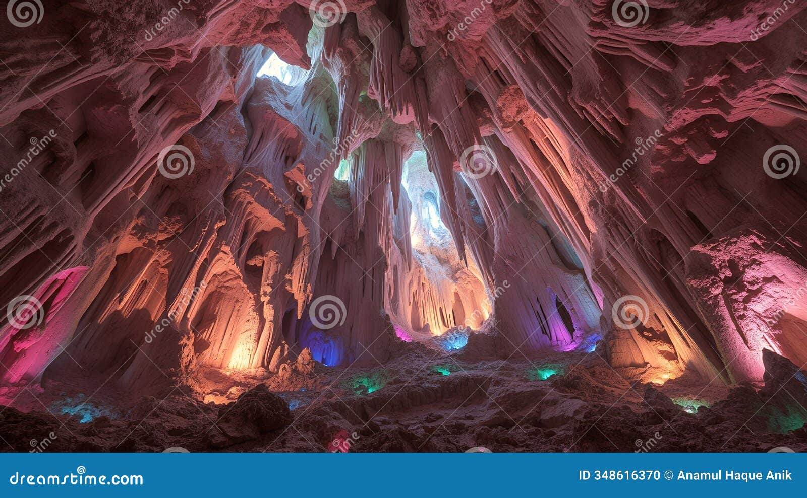 A Colorful View Inside a Cave with Tall Formations Stock Illustration ...