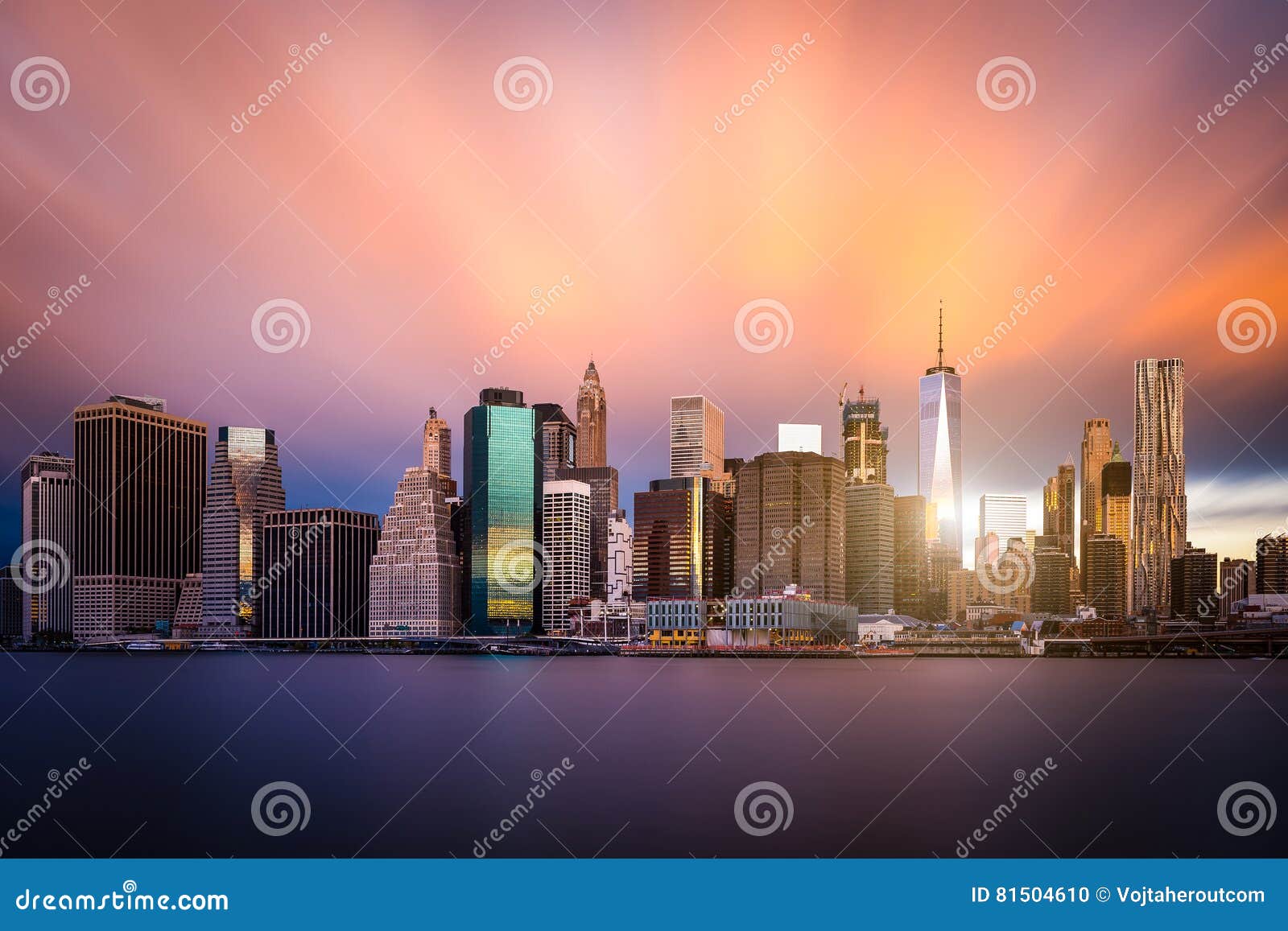 Colorful View of Lower Manhattan. New York Skyline. Stock Photo - Image ...