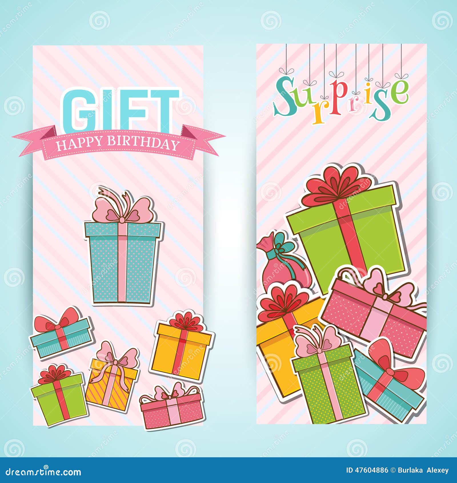 Colorful Vintage Gift Postcard Banners Concept. Stock Vector ...