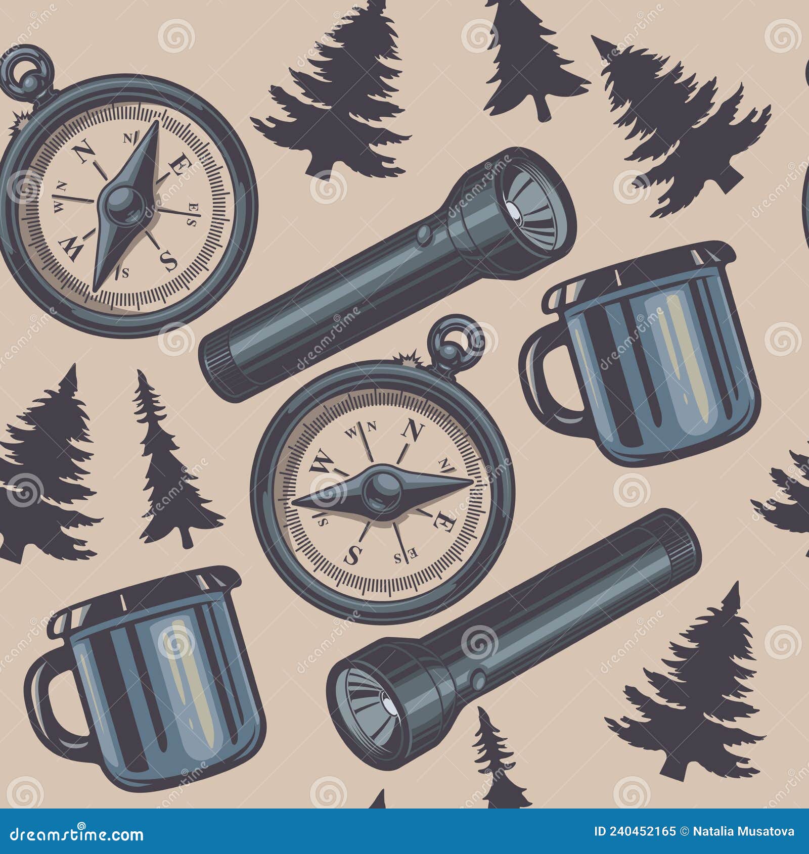 The Colorful Vintage Pattern on the Camping Theme Stock Vector ...