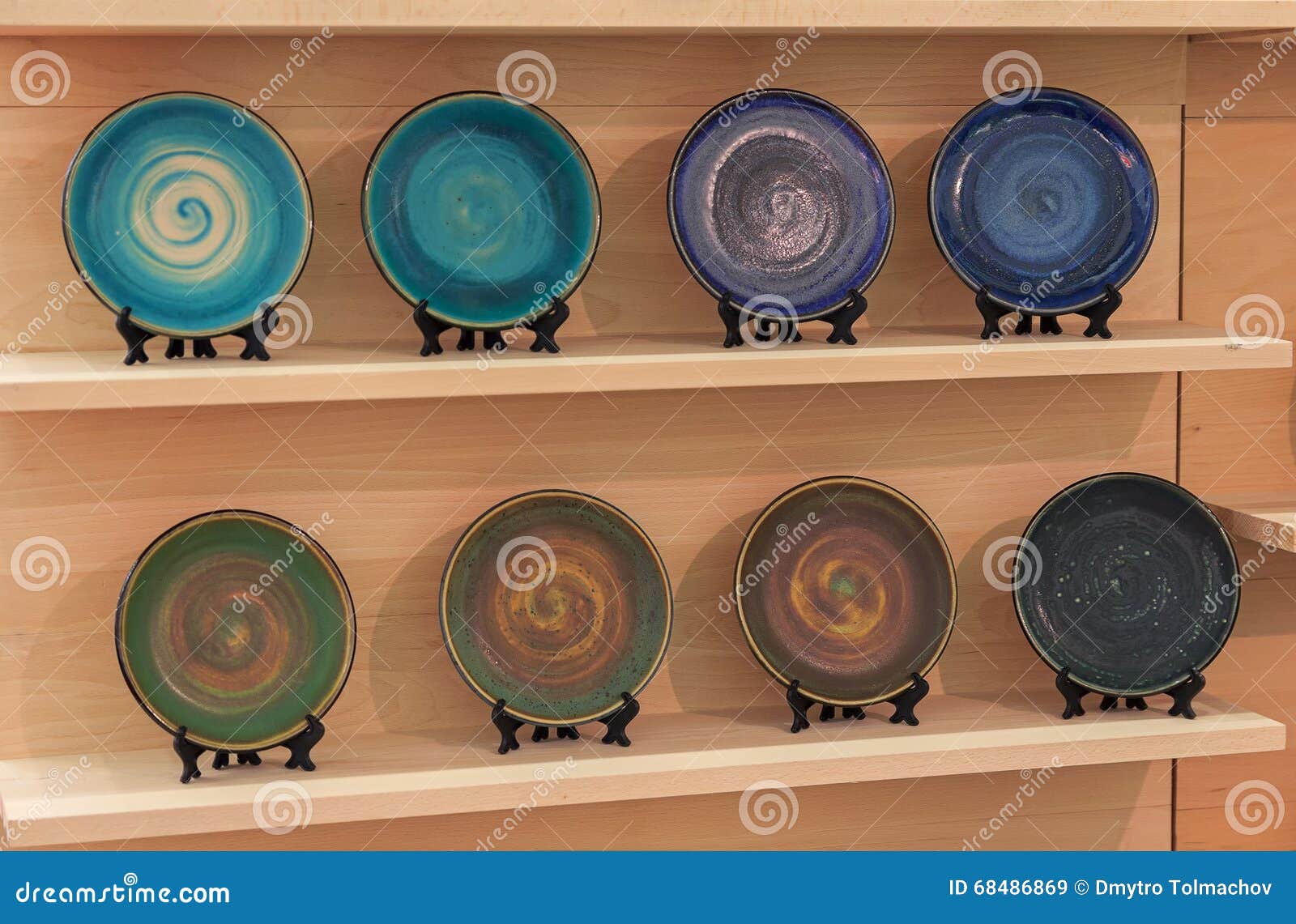 Colorful Vintage Plates on the Counter Stock Image - Image of nutrition ...