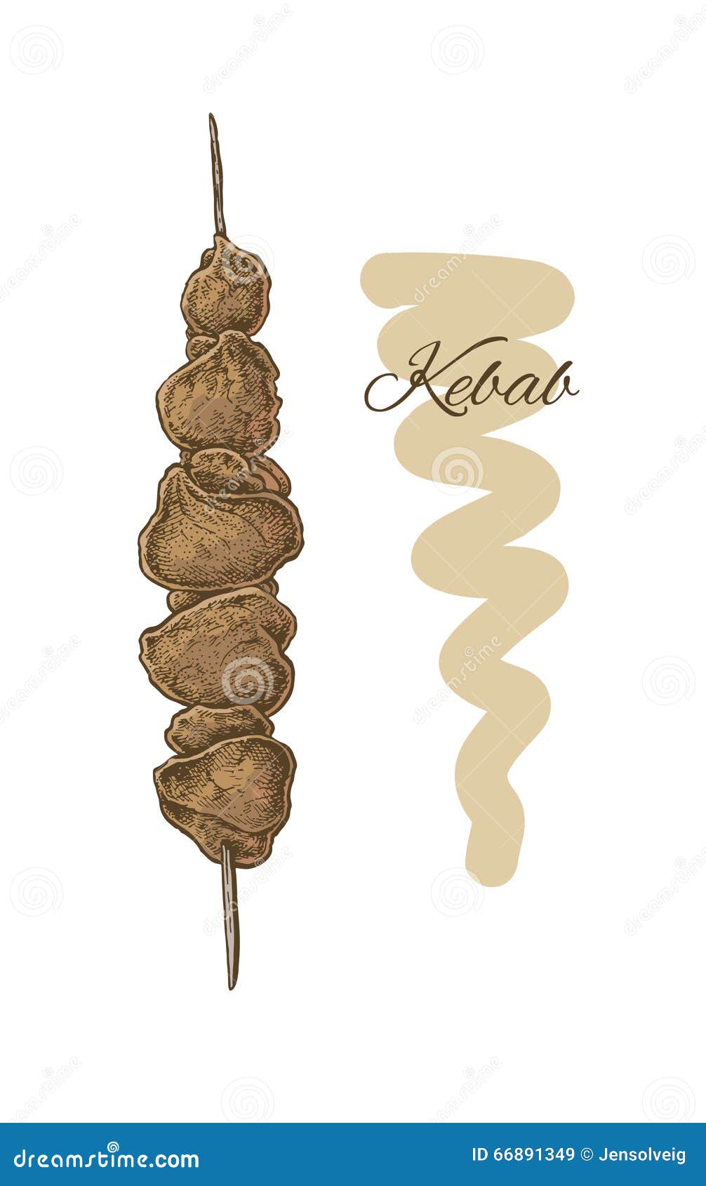 Colorful Vintage Style Hand Drawn Kebab. Stock Vector - Illustration of ...