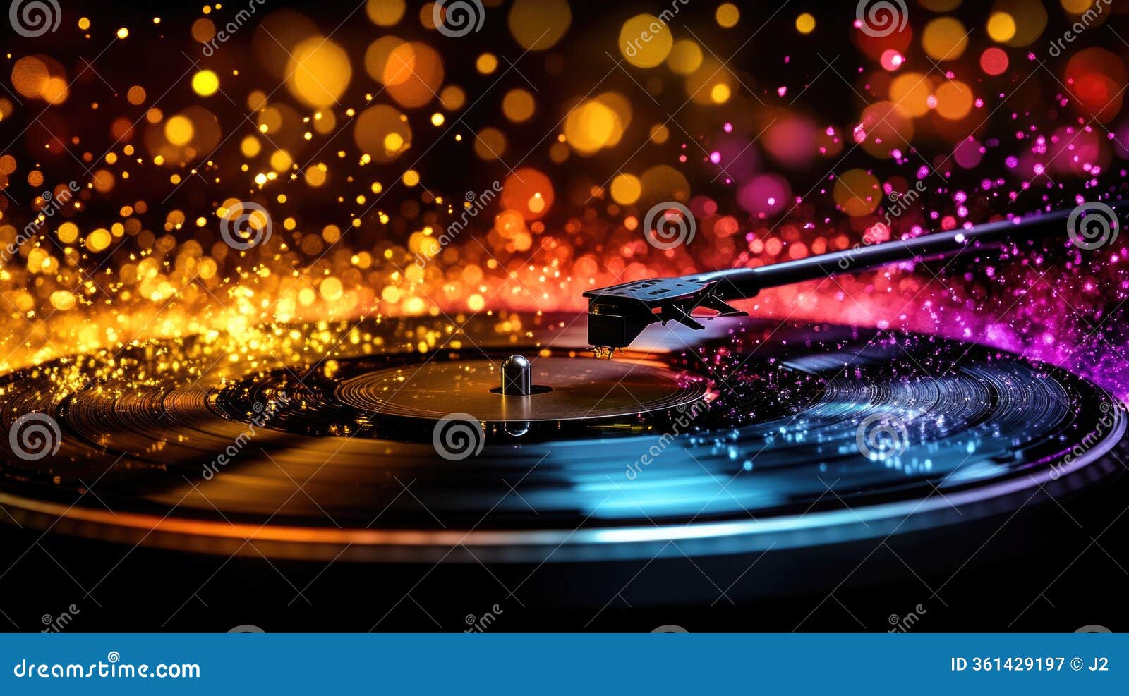Colorful Vinyl Record Player with Glitter and Lights in Motion Stock ...