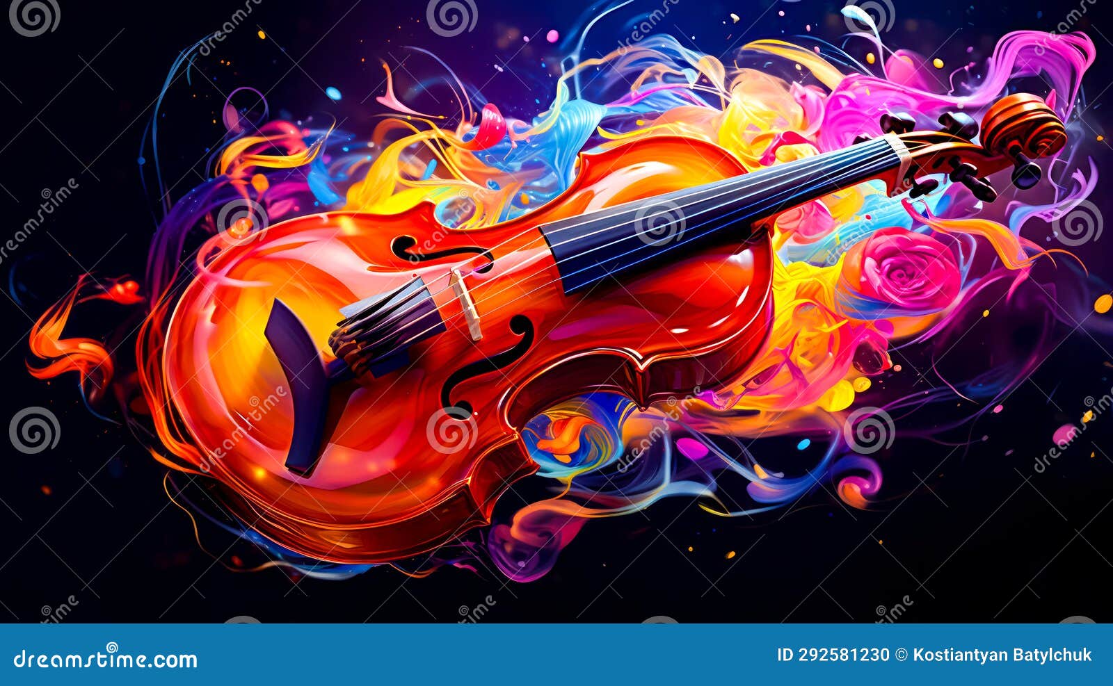 Colorful Violin with Black Background and Splash of Paint on it ...