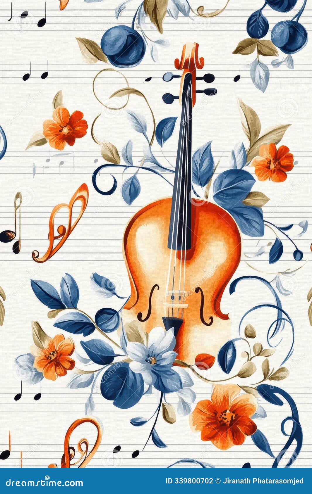 Colorful Violin with Floral and Musical Elements Stock Illustration ...