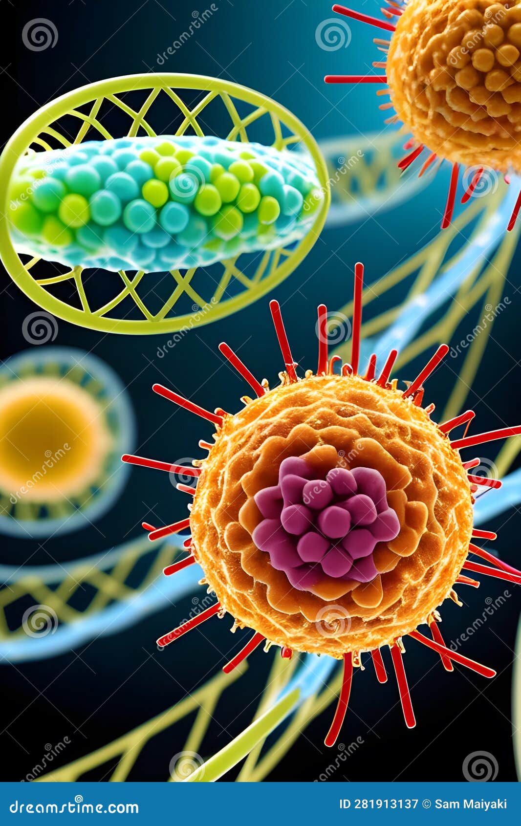 Colorful Virus and Dna Strands in the Background Generated by Ai Stock ...