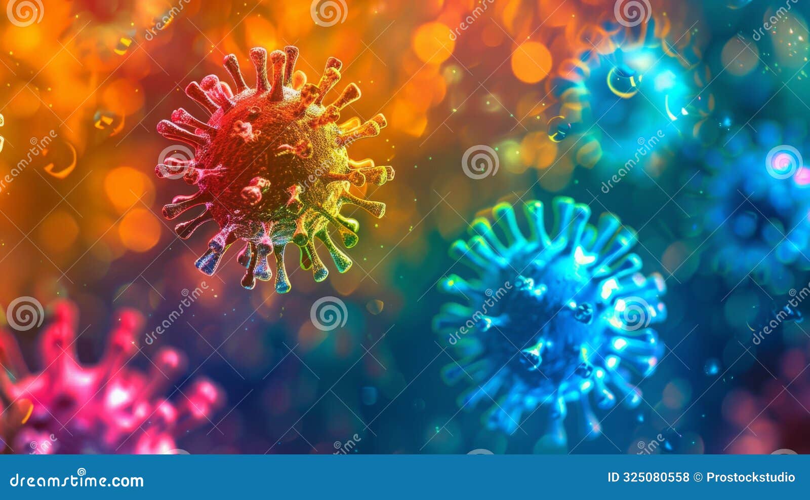 Colorful Virus Illustration with a Bokeh Background Stock Photo - Image ...
