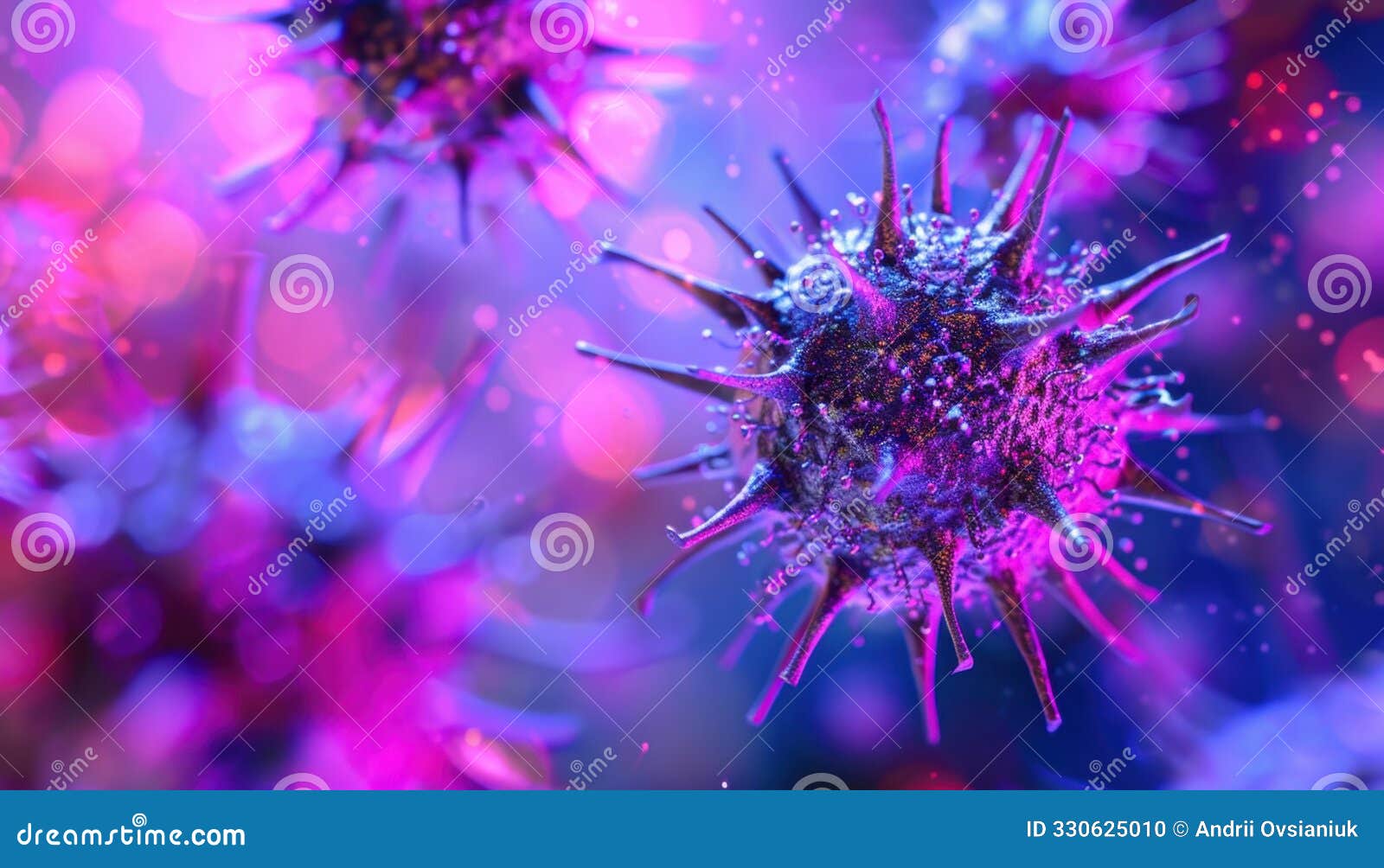 Virus Particles Illuminated in Vibrant Colors Under Microscopic View in ...