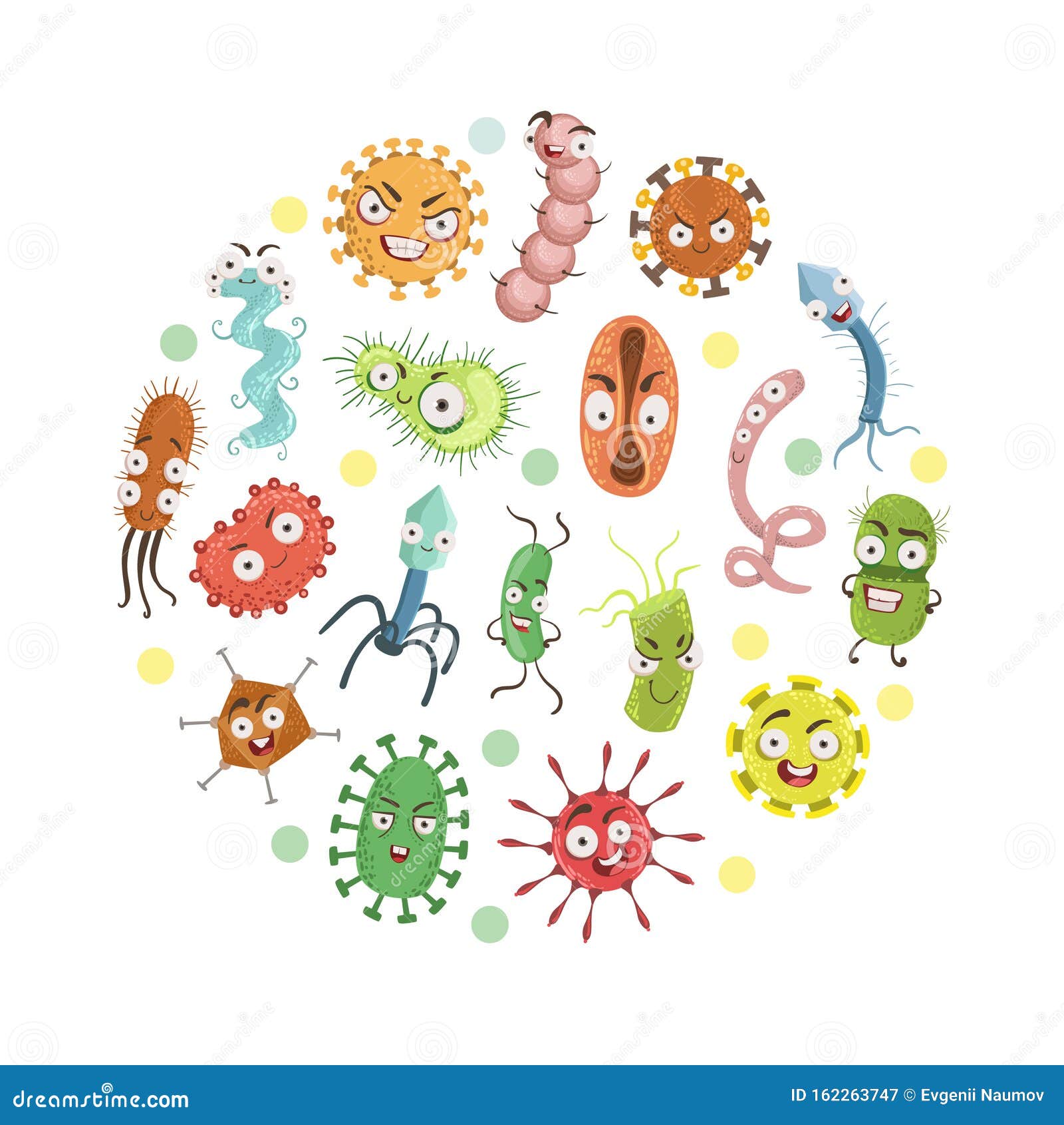 Colorful Viruses Characters of Round Shape, Science and Medicine Vector ...