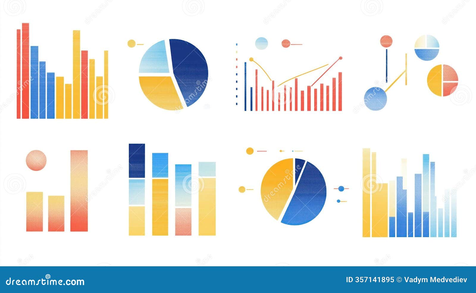 Colorful Visual Data Representation In Graphs, Charts. Collection Of Different Data ...