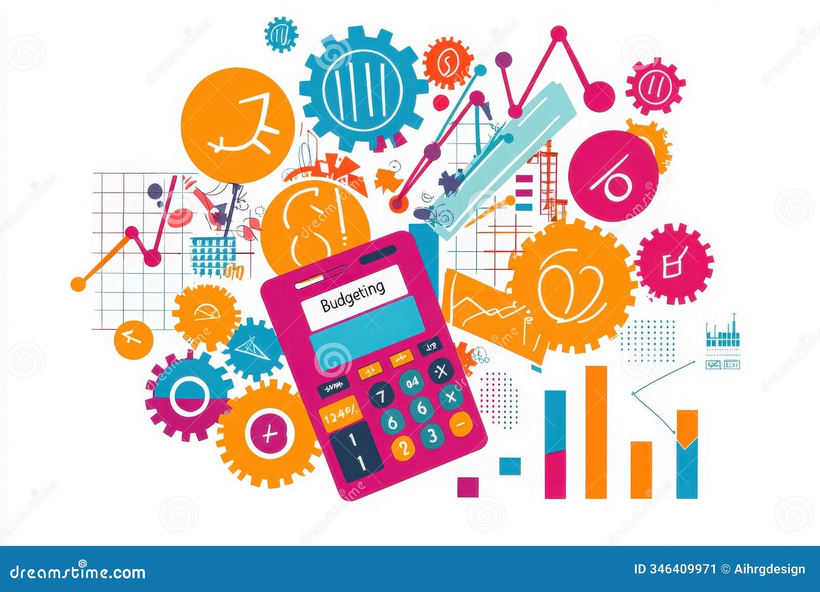 Colorful Budgeting Tools and Graphs Depict Financial Planning and ...