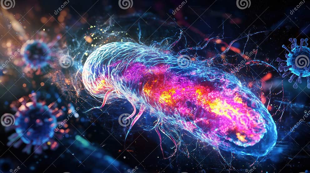 Colorful Visualization of Bacteria and Viruses Under a Microscope in a ...