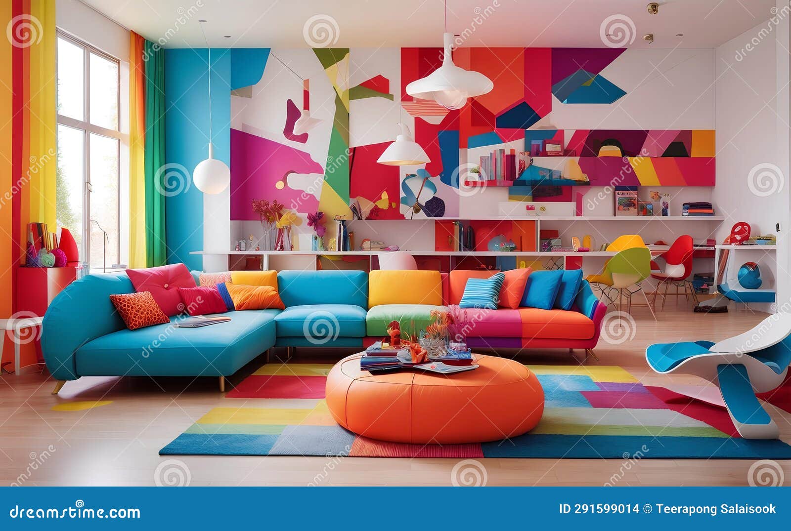 A Colorful Vivid Modern Living Room Creative Design Stock Illustration ...