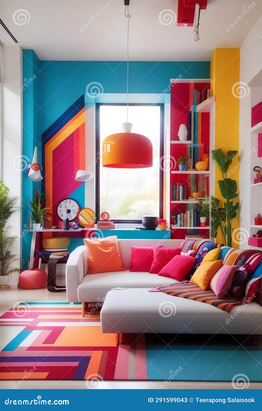 A Colorful Vivid Modern Living Room Creative Design Stock Illustration ...