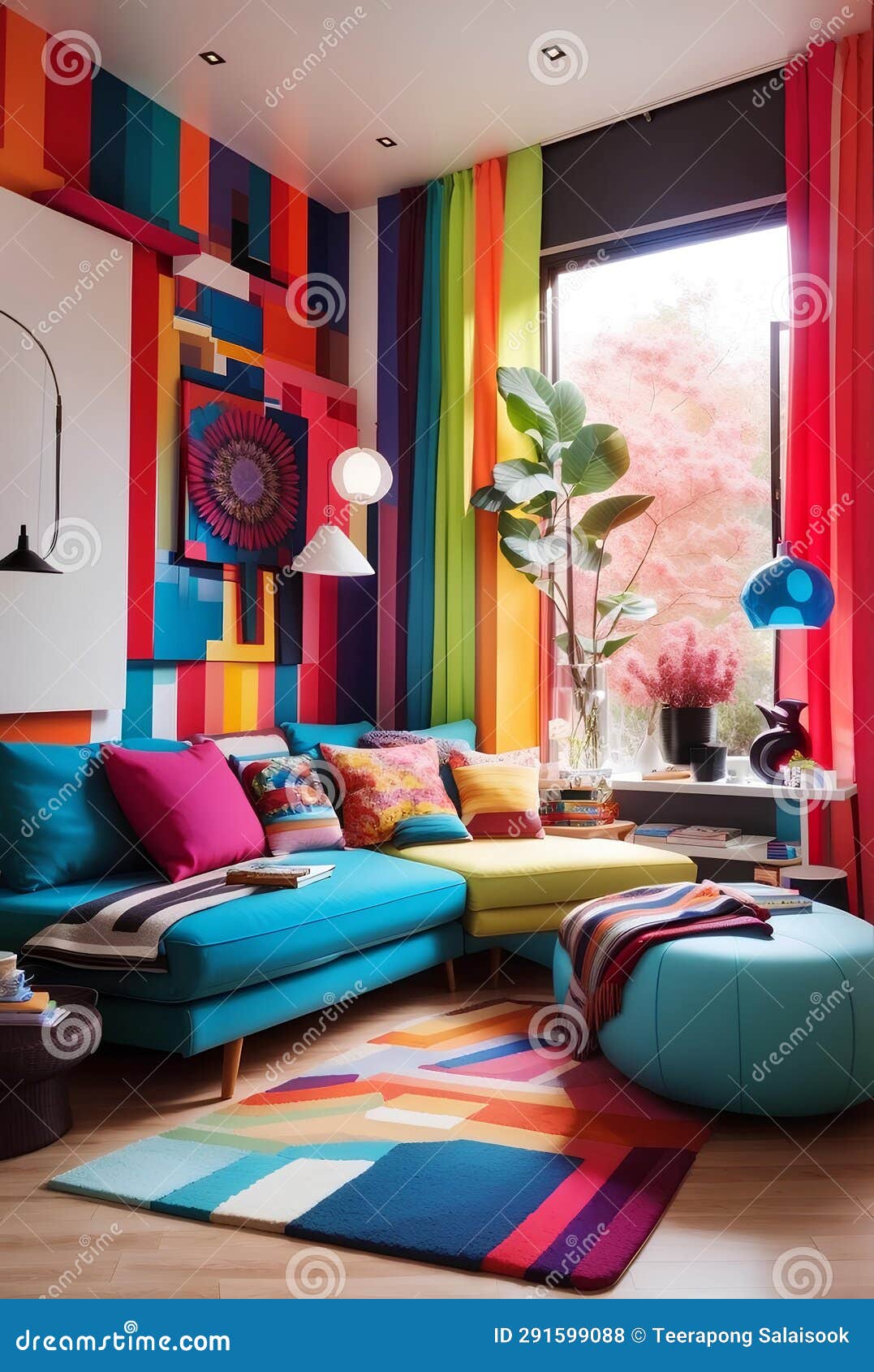 A Colorful Vivid Modern Living Room Creative Design Stock Illustration ...