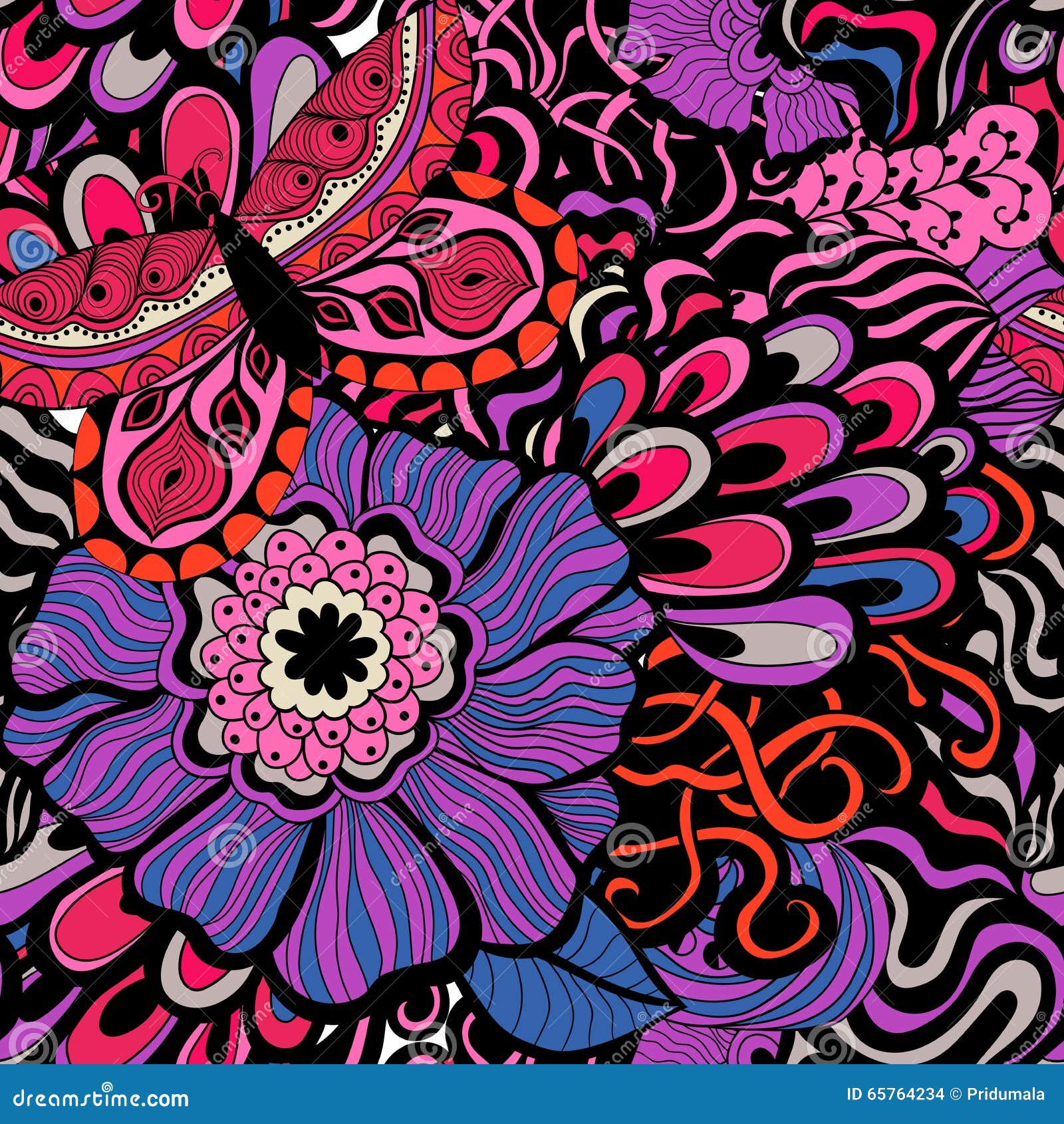 Colorful Vivid Vector Seamless Abstract Hand-drawn Pattern Stock Vector ...