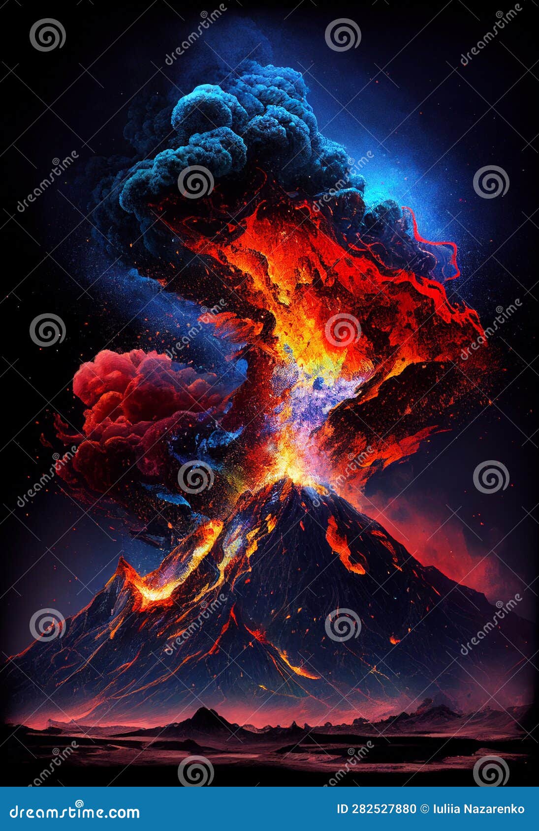 Colorful Volcano Eruption at Night. AI Generated Stock Illustration ...