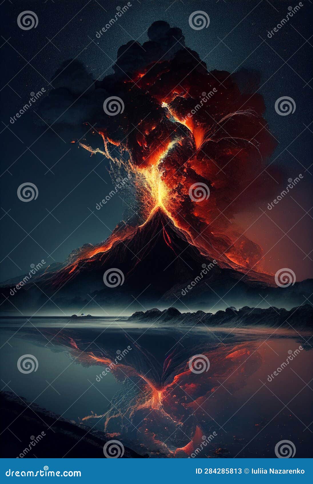 Colorful Volcano Eruption at Night. AI Generated Stock Image - Image of ...