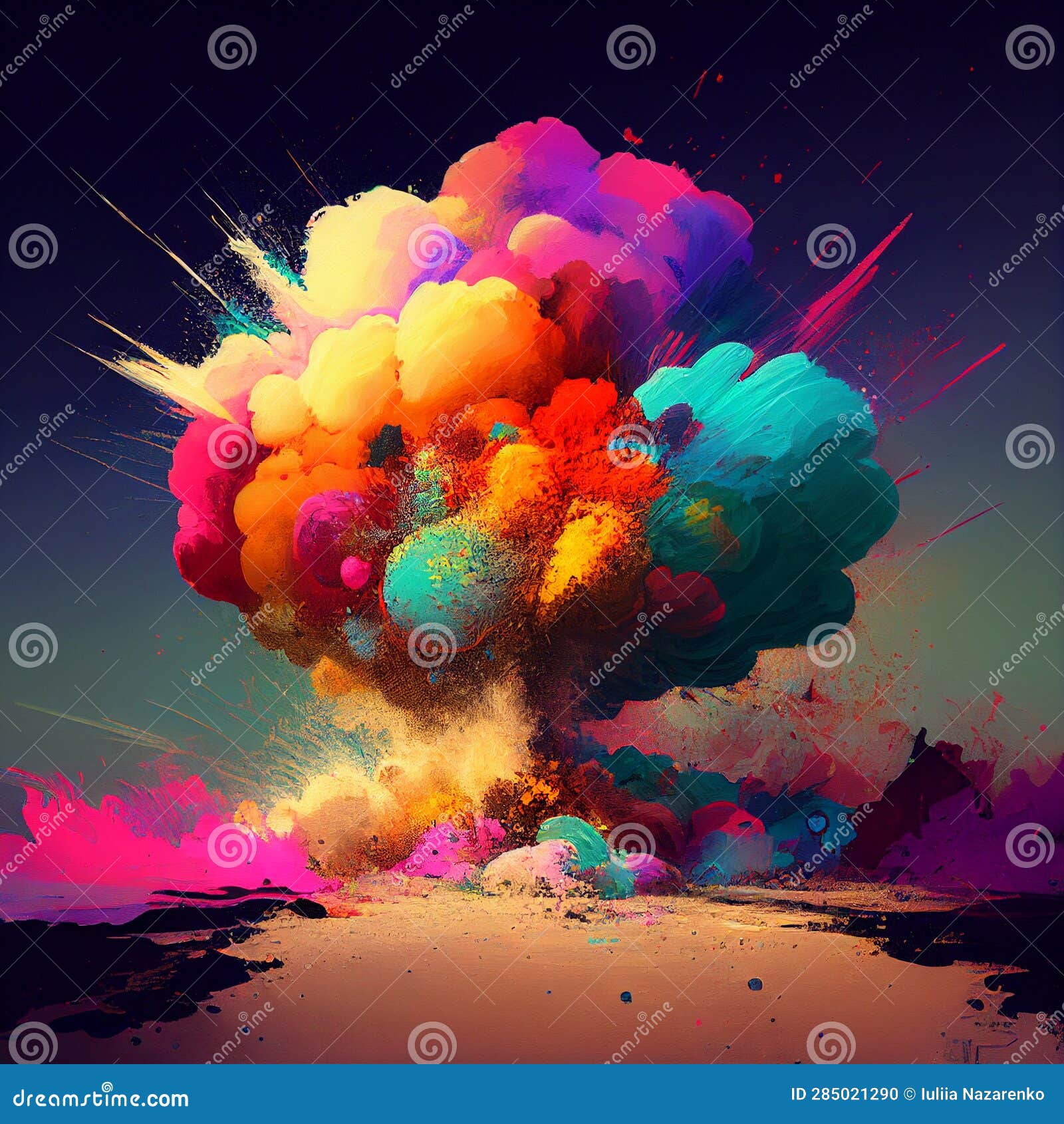 Colorful Volcano Eruption At Night. AI Generated Royalty-Free Stock ...