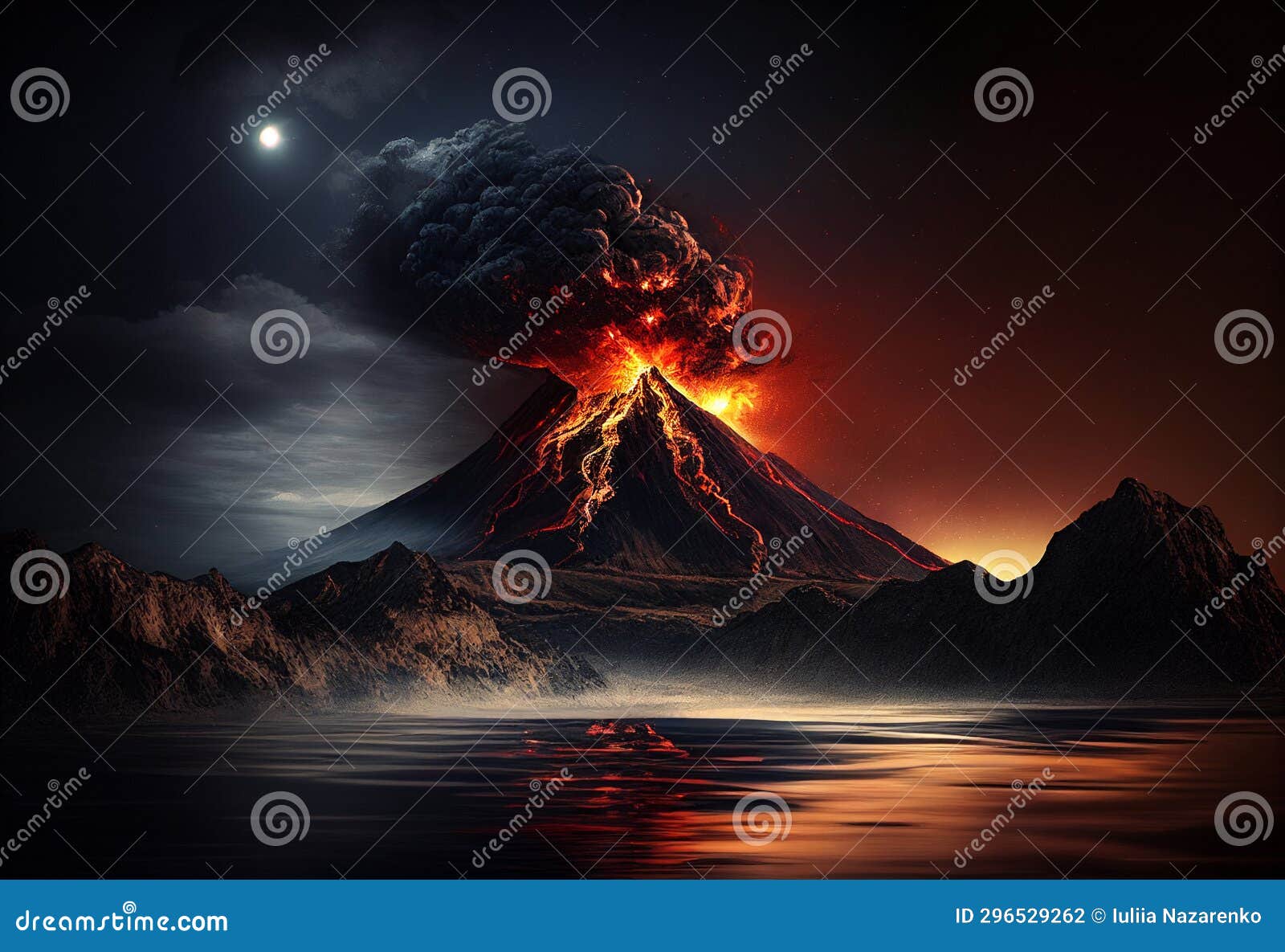 Colorful Volcano Eruption at Night. AI Generated Stock Photo - Image of ...