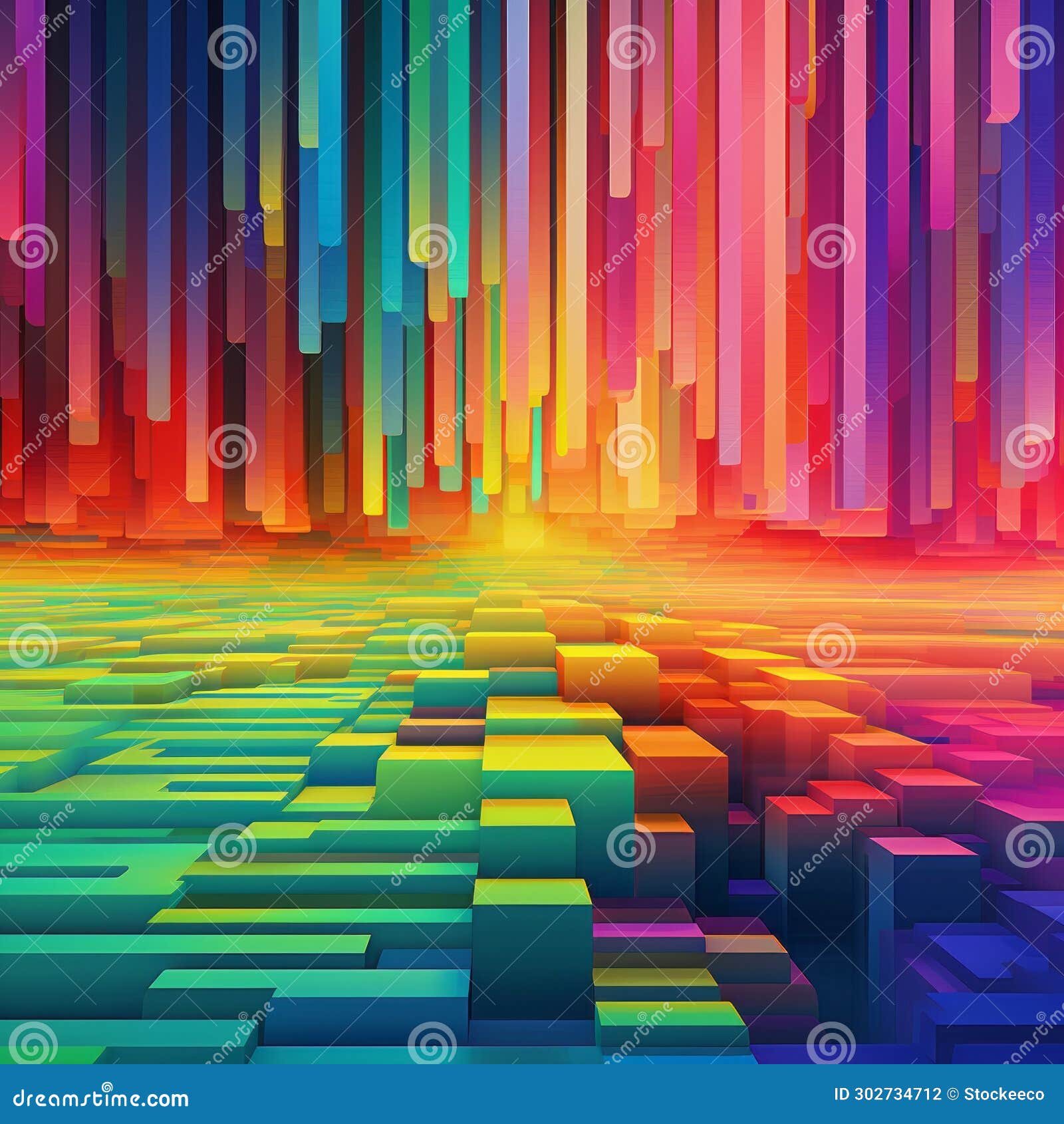 Vibrant Spectrum: Abstract Illustration of Colorful Blocks and Skyline ...