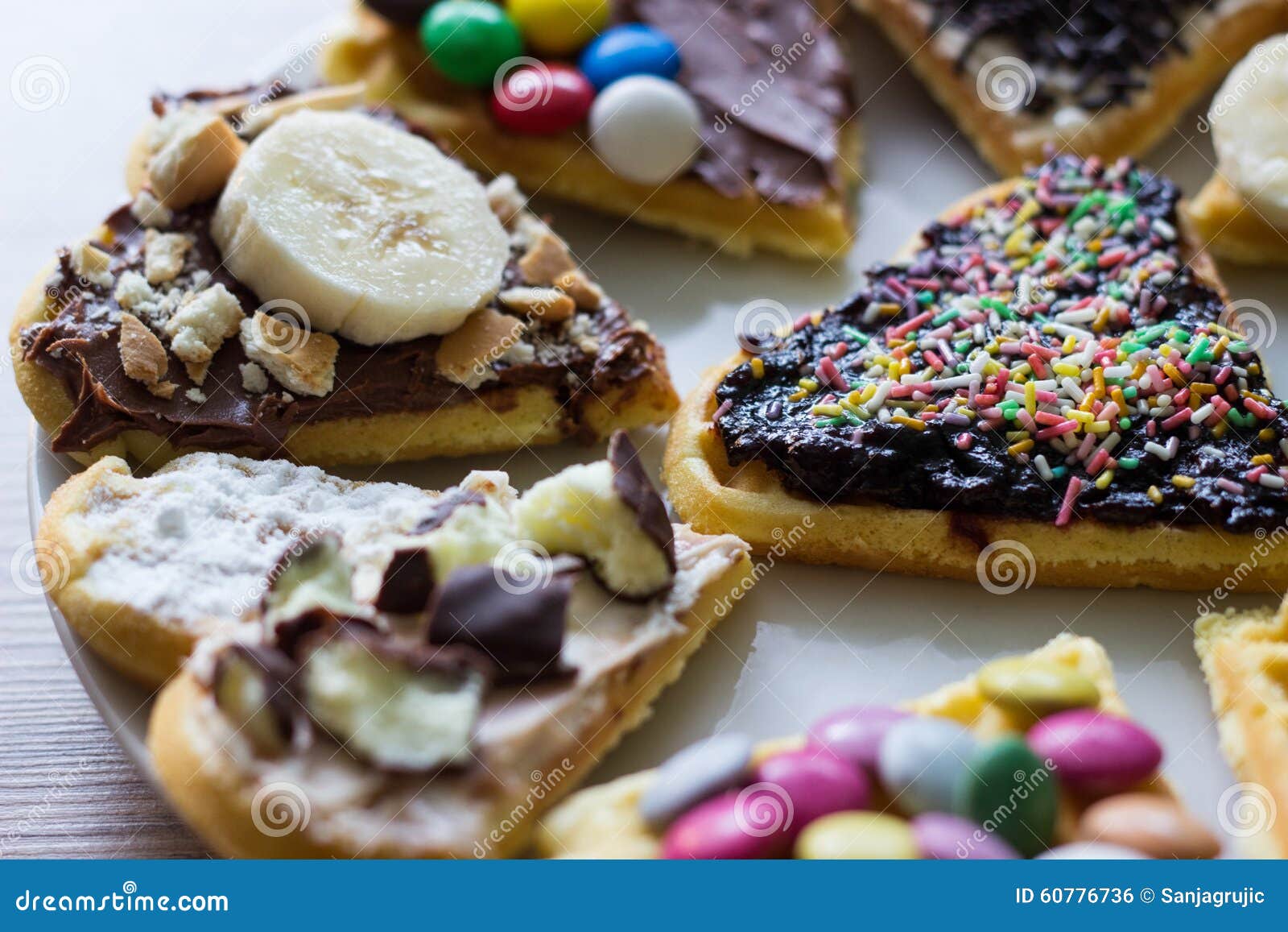 Colorful waffles on plate stock photo. Image of healthy - 60776736
