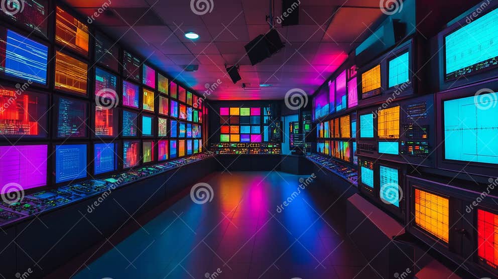 Colorful Wall of Digital Monitors in a Control Room Stock Photo - Image ...