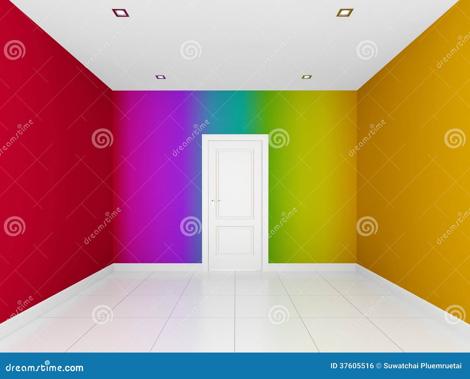 Colorful Wall in a Empty Room Stock Illustration - Illustration of ...