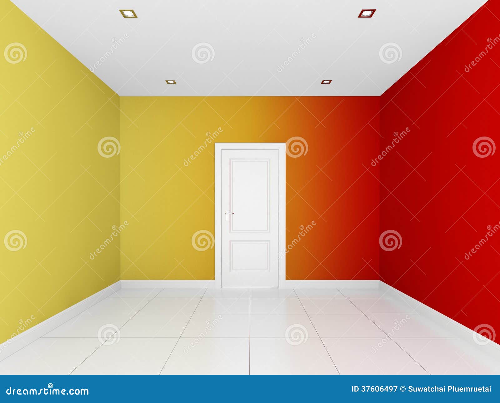 Colorful Wall in a Empty Room ,3d Interior Stock Illustration ...