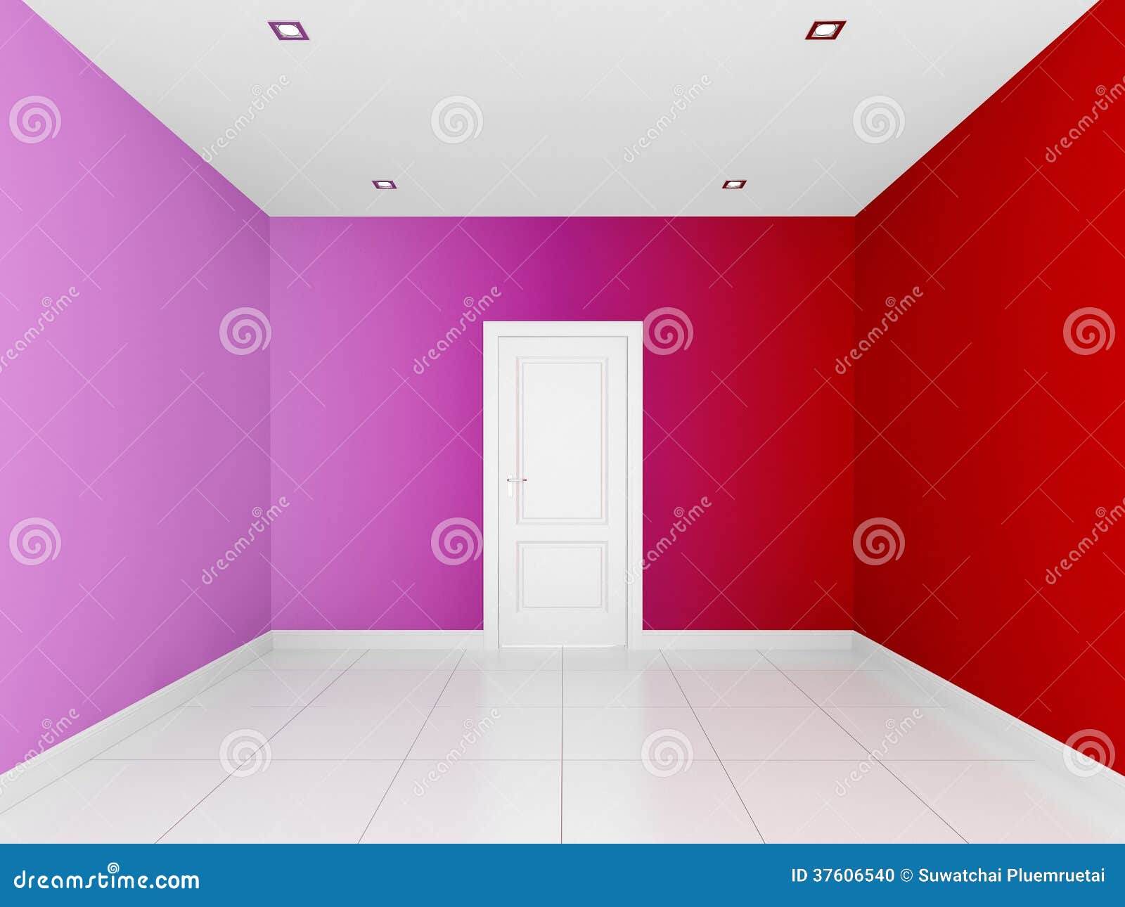 Colorful Wall in a Empty Room ,3d Interior Stock Illustration ...
