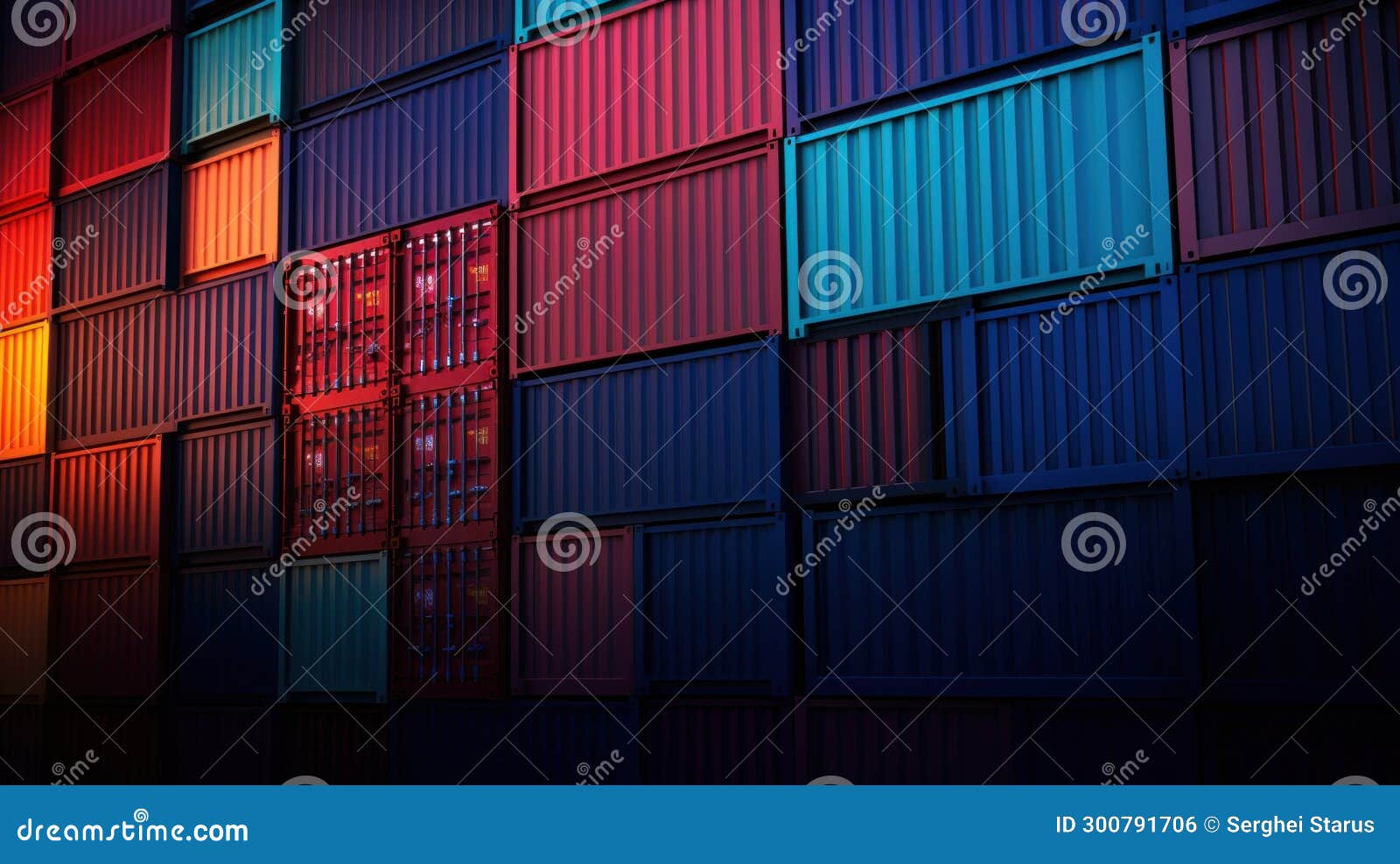 A Colorful Wall of Shipping Containers with a Bright Red Light, AI ...
