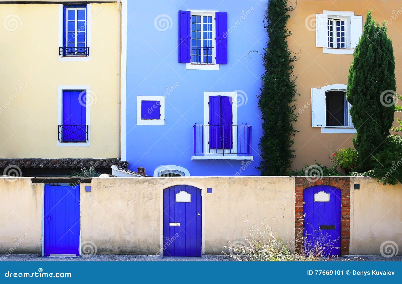 Colorful Wall with Windows and Doors Stock Image - Image of europe ...