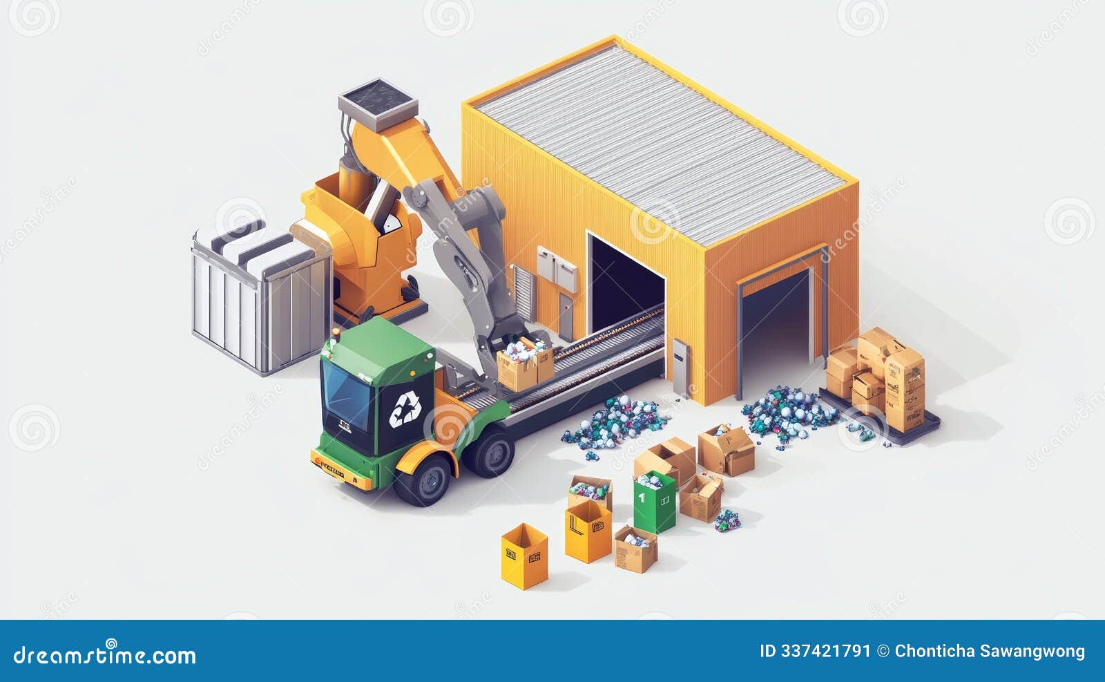 A Colorful Warehouse Scene with a Forklift Loading Boxes, Showcasing ...