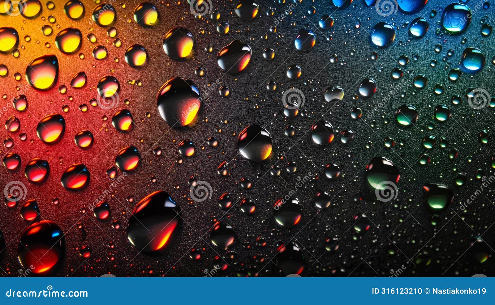 Colorful Water Droplets Close Up on Black Surface Stock Photo - Image ...