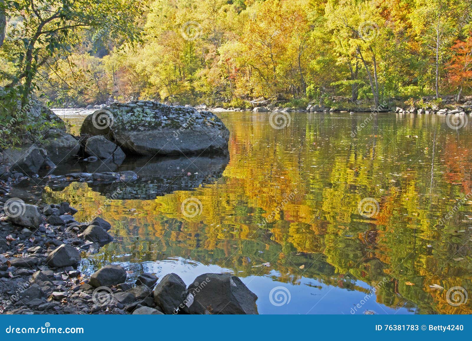 Colorful Water Reflection on the Pigeon River in Fall. Stock Image ...