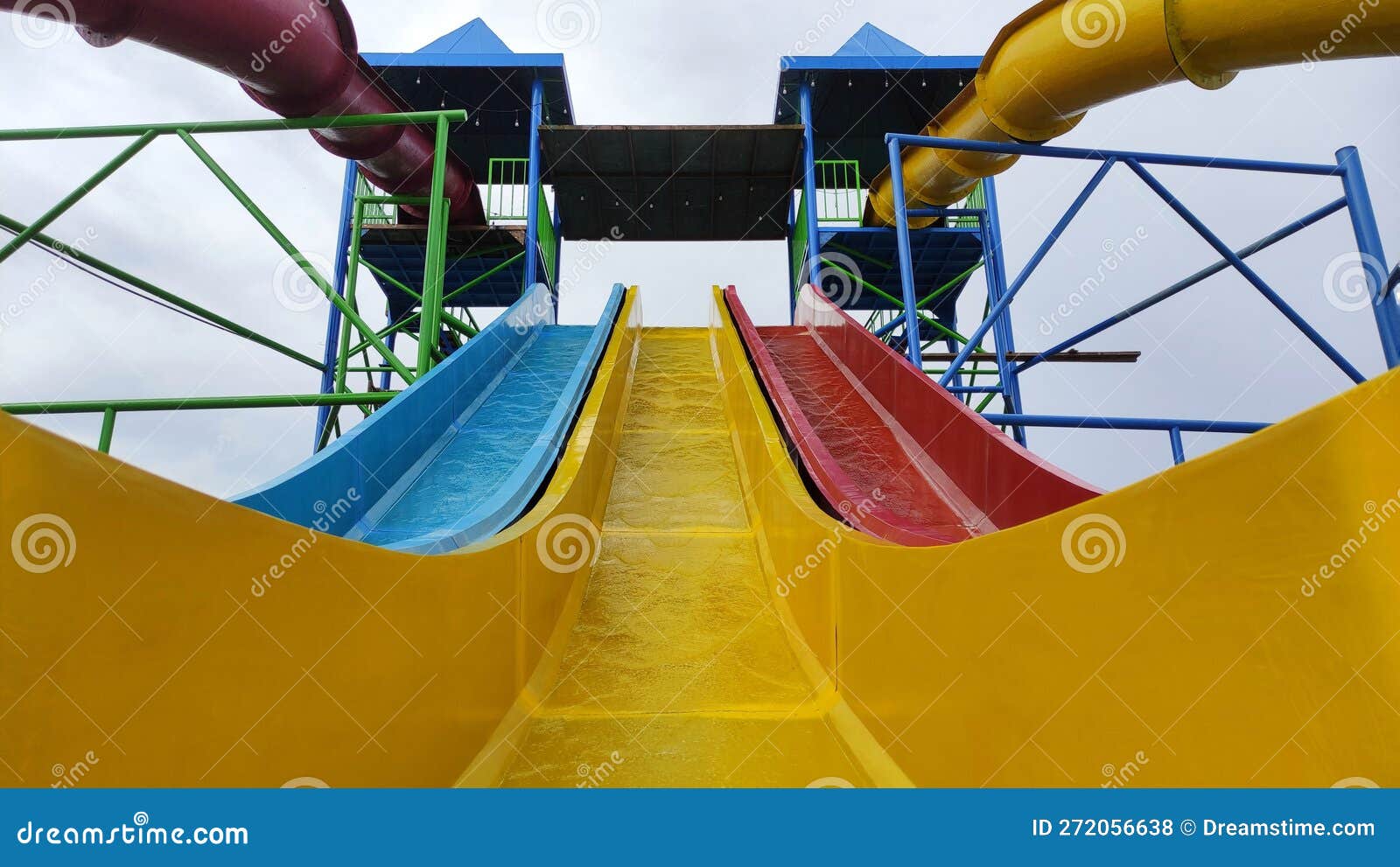 Colorful Water Slide from Below Stock Photo - Image of leisure, games ...