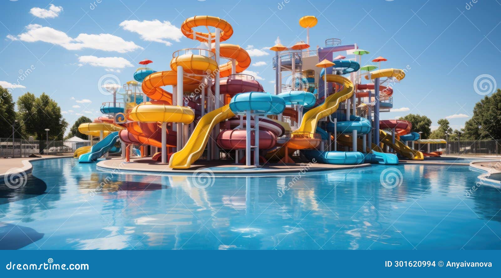 A Colorful Water Slide in a Swimming Pool Stock Photo - Image of play ...