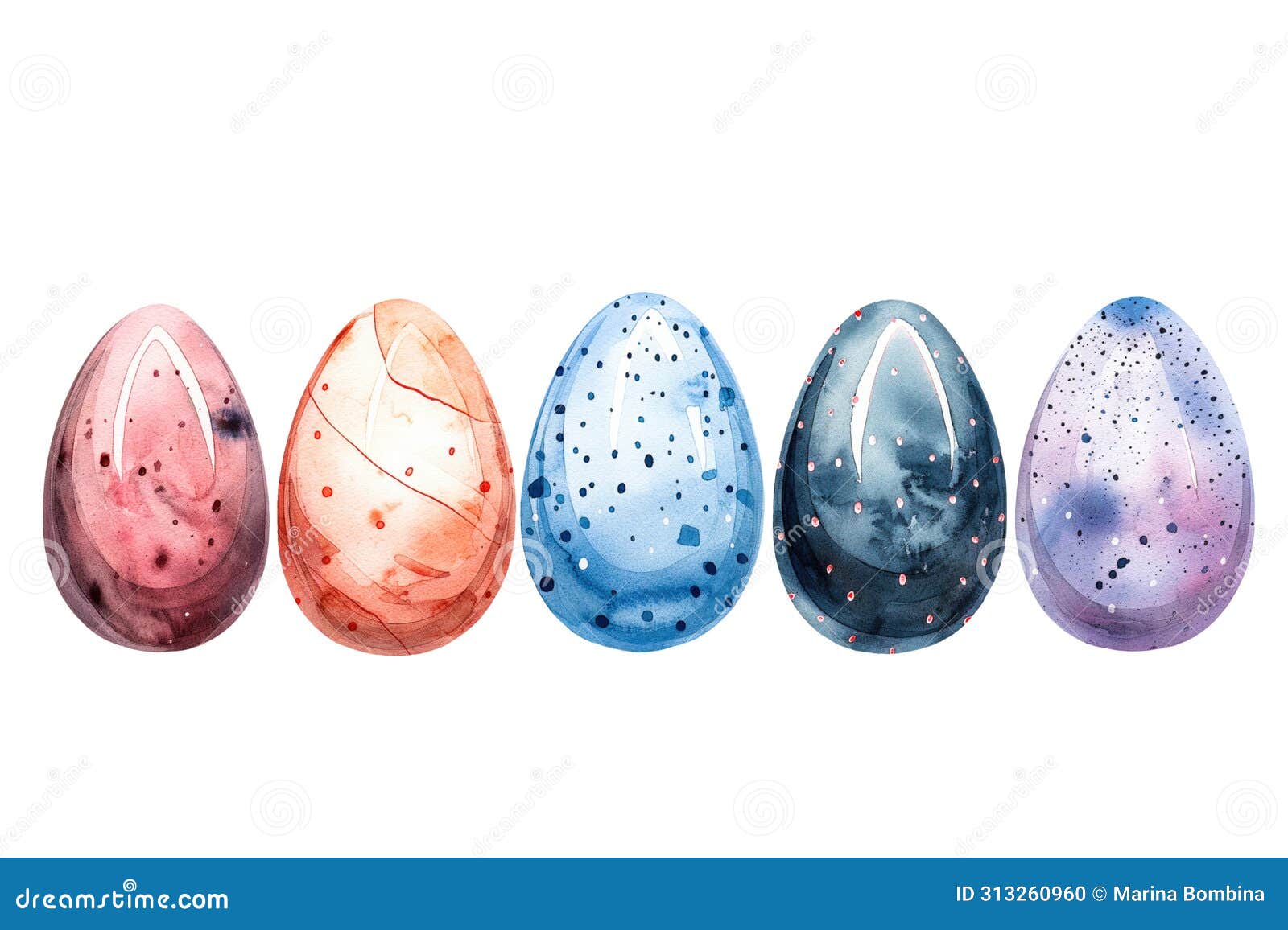 Colorful Watercolor Easter Eggs Set Isolated on White Background Stock ...