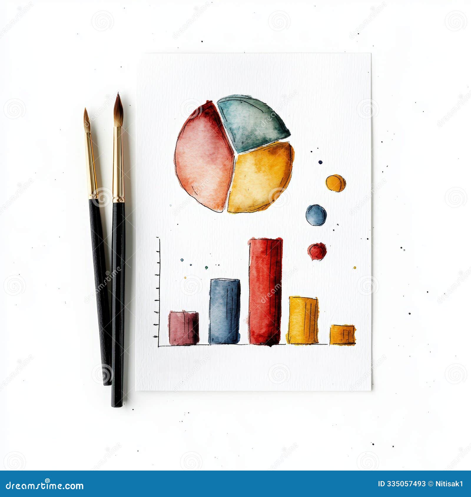 A Colorful Watercolor Illustration of a Pie Chart and Bar Graph Perfect ...